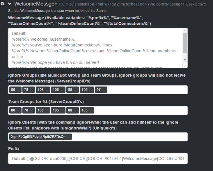 TS3 - WelcomeMessage+ | SinusBot Forums
